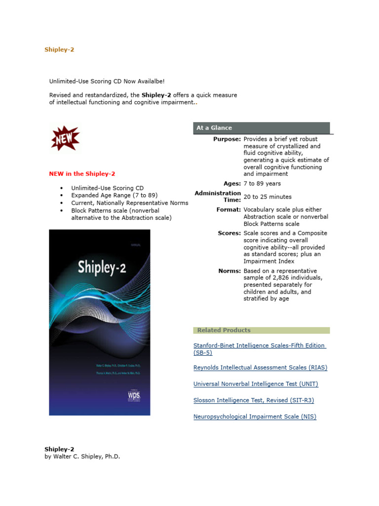 Shipley-2 Cognitive Assessment Overview | PDF | Cognitive Psychology ...