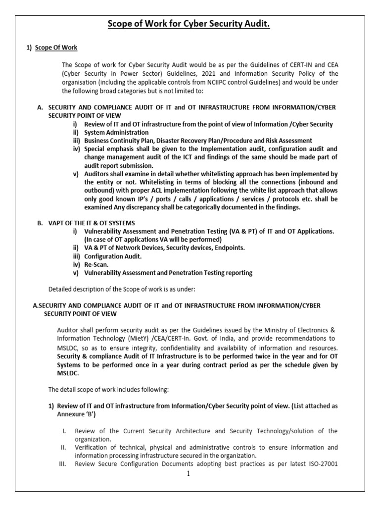 Cyber Security Audit Scope of Work | PDF | Computer Network | Security