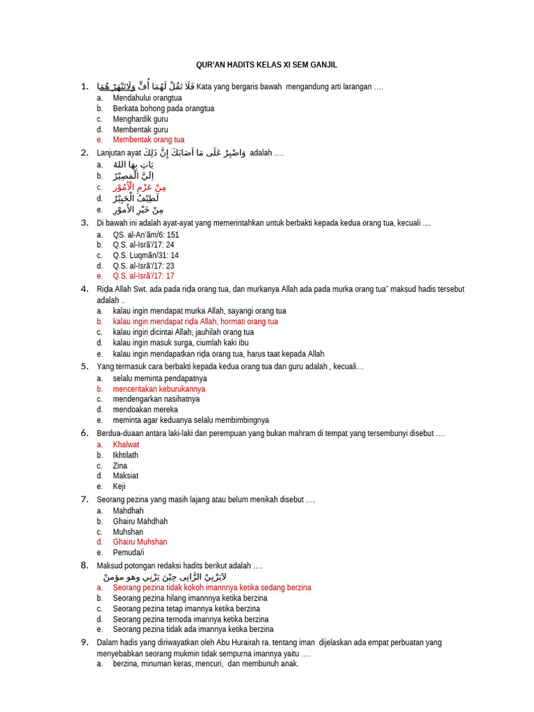Qurdis Kelas Xi Qurdis Sem Ganjil | PDF