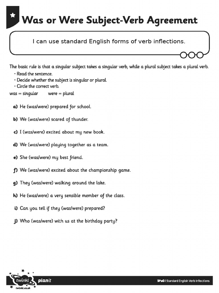 Activity Sheet Was or Were Subject Verb Agreement Editable | PDF ...