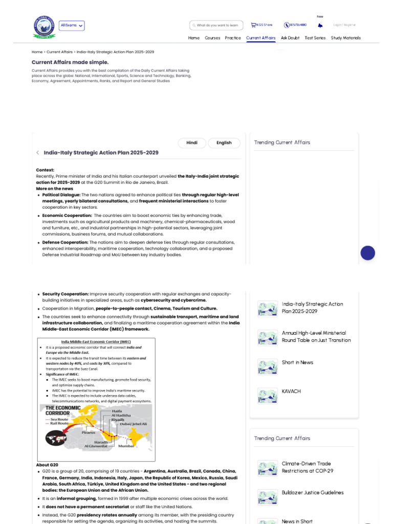 India-Italy Strategic Action Plan 2025-2029 - Current Affairs | PDF ...