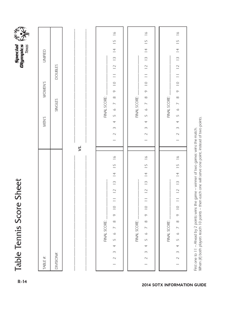 Table Tennis Score Sheet Sample | PDF