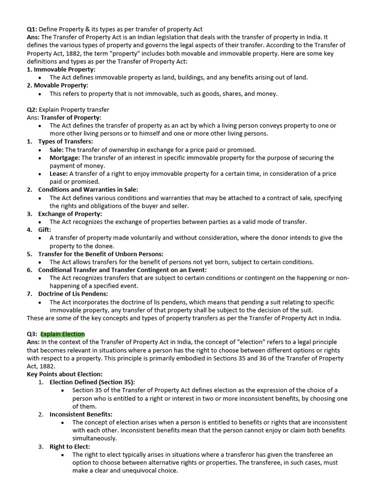 Types of Property Under Transfer Act | PDF | Mortgage Law | Lease