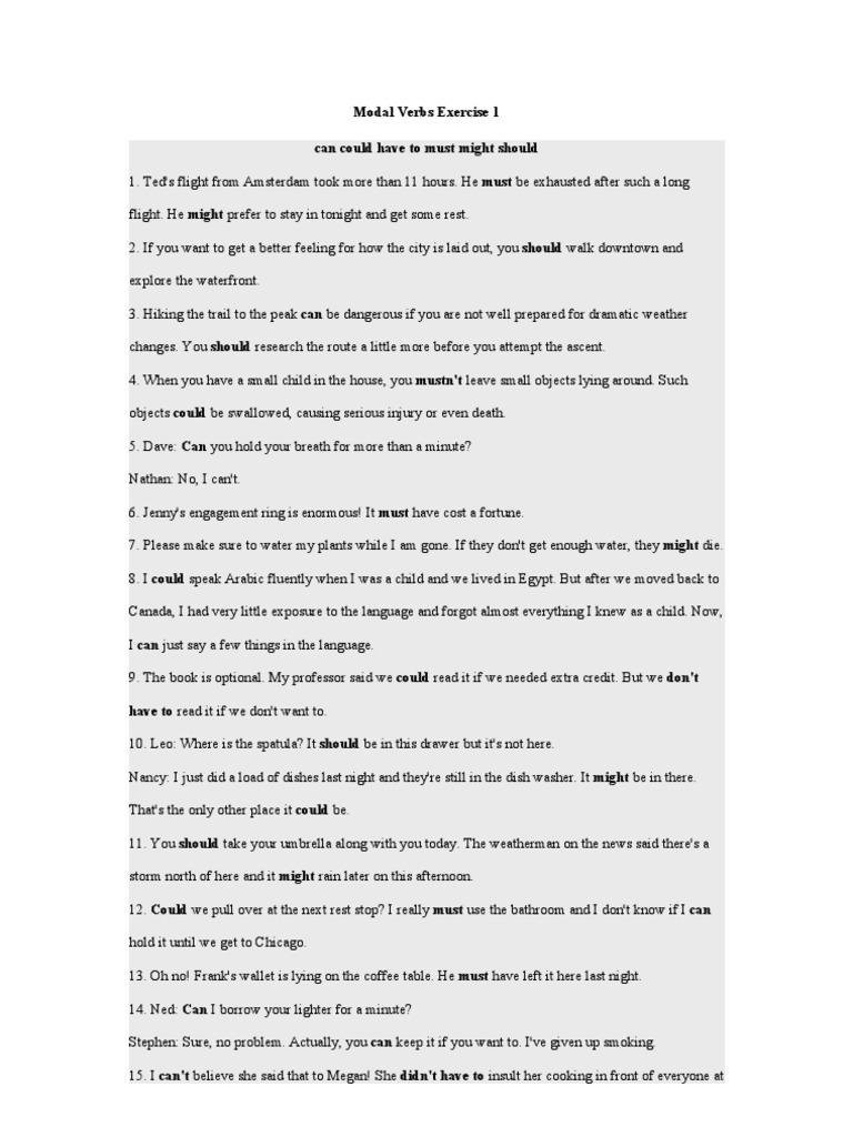 Modal Verbs Exercise: Exploring Necessity, Possibility and Advice ...