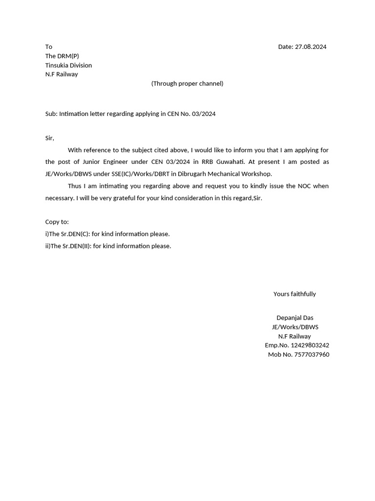 Intimation Regarding Applying in RRB Ghy | PDF