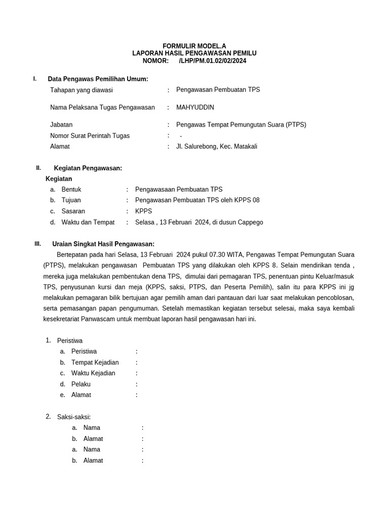 Form A - Pembuatan TPS 8 | PDF