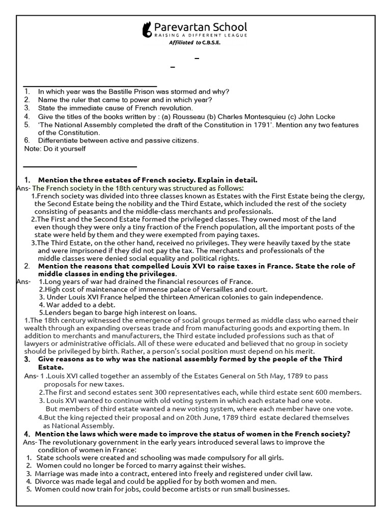 Worksheet - 2 French Revolution New | PDF | French Revolution | France