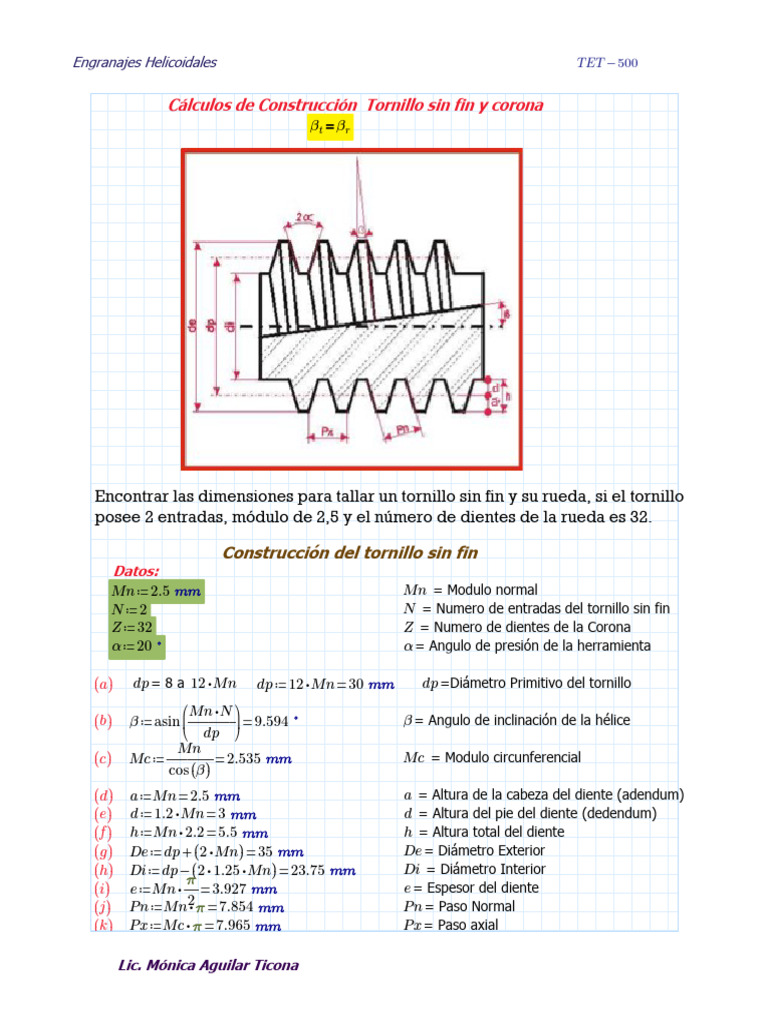 Tornillo Sin Fin y Corona Calculos de Construcci-N | PDF | Engranaje | Mecánica