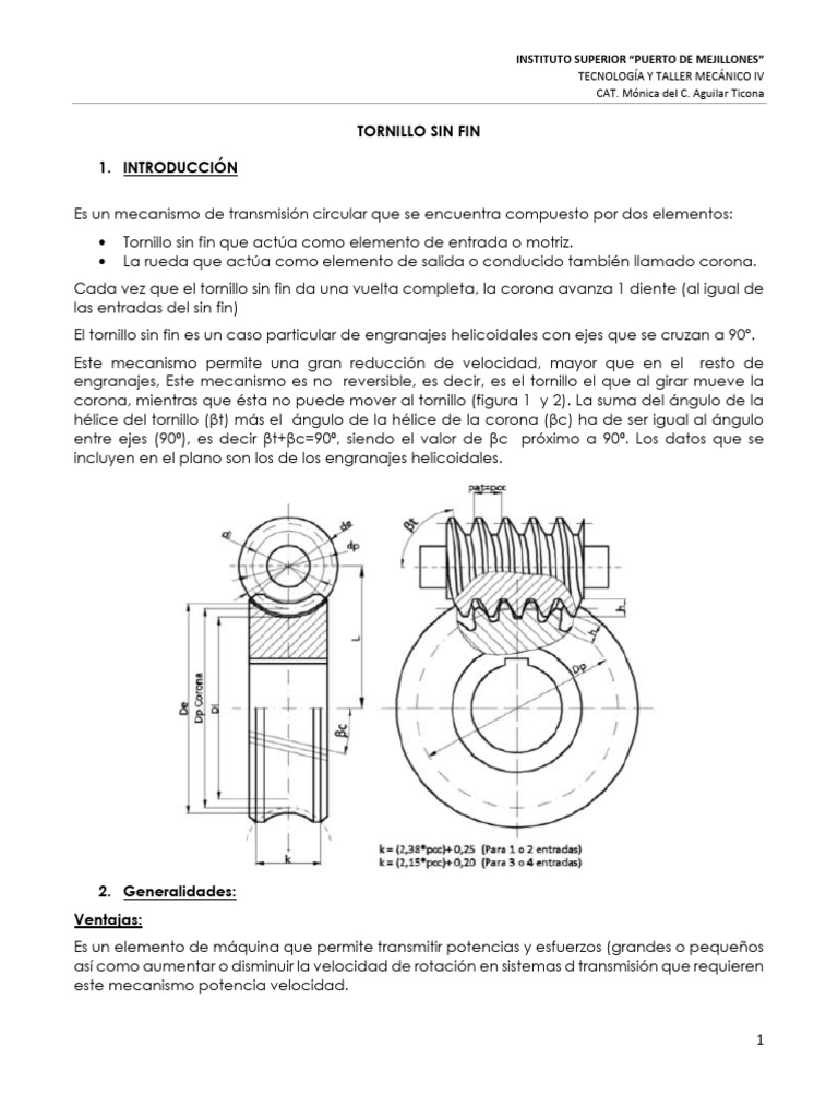 Mecanismo de Tornillo Sin Fin: Funciones y Aplicaciones | PDF ...