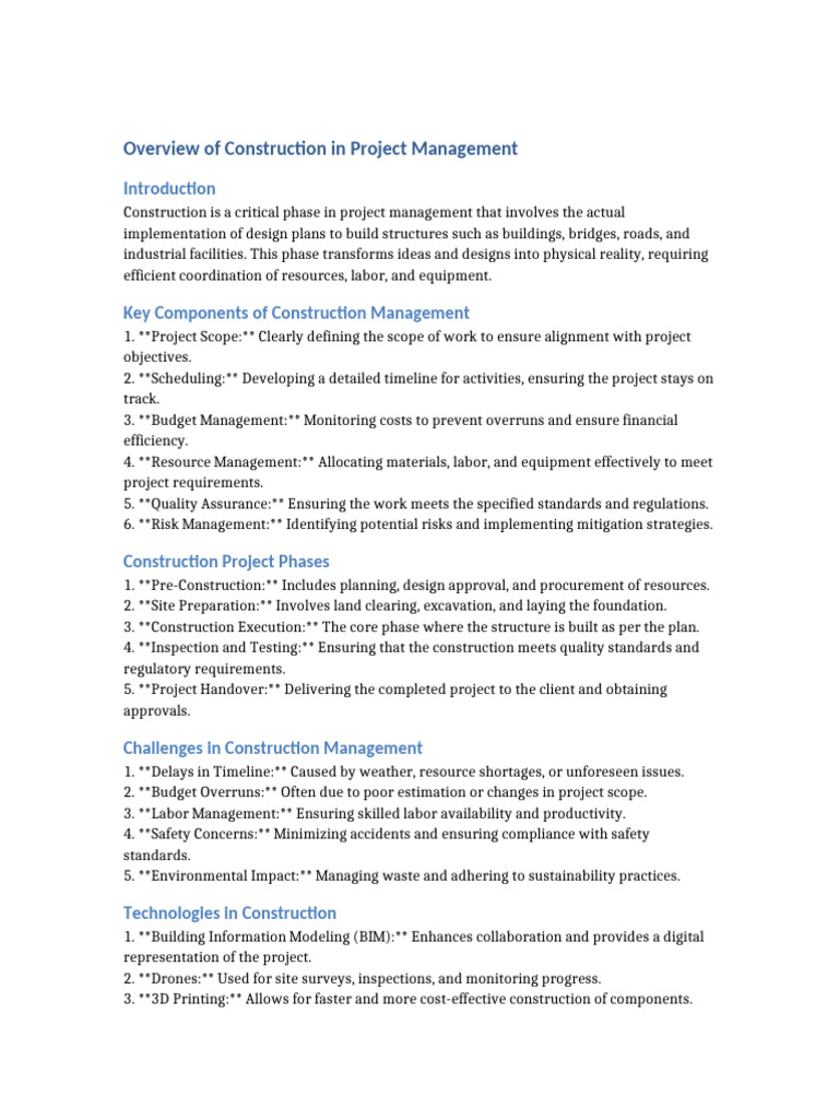 Construction In Project Management Pdf Project Management
