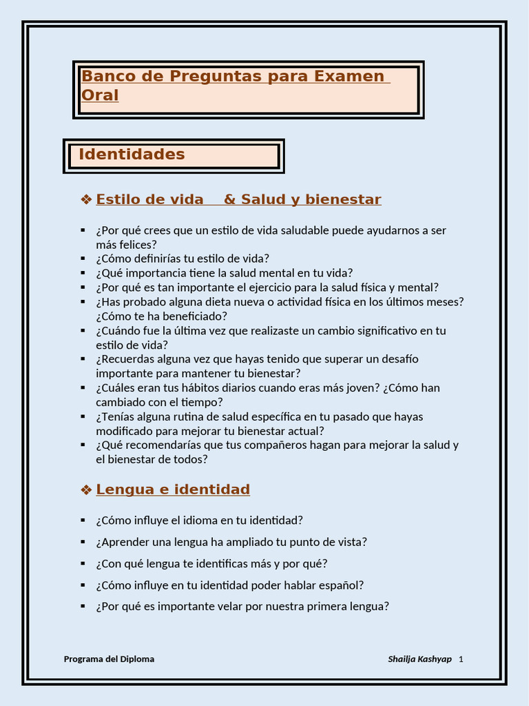 Final IO Question Bank - Spanish B - SL | PDF | Sociedad | Migración humana
