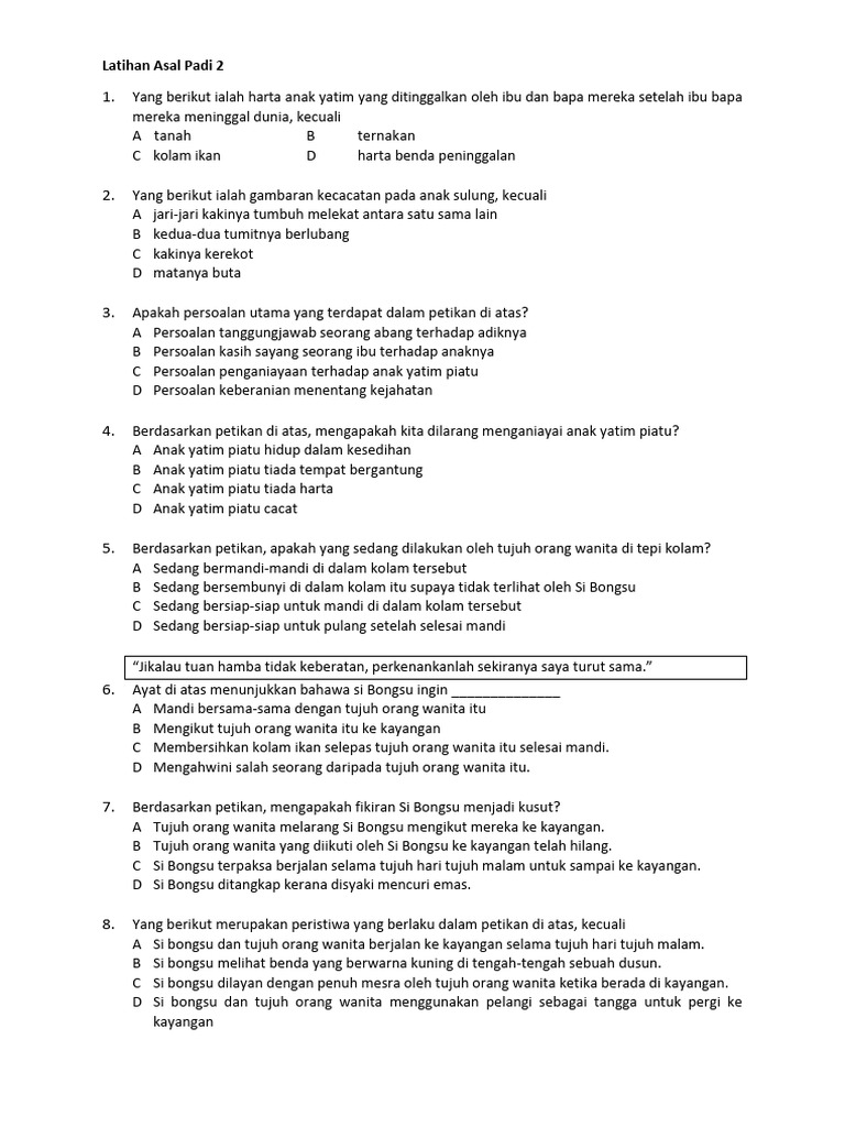 Latihan Asal Padi 2 | PDF