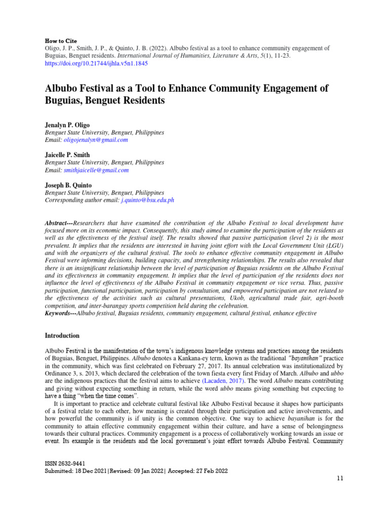 Albubo Festival: Enhancing Community Engagement | PDF | Survey ...