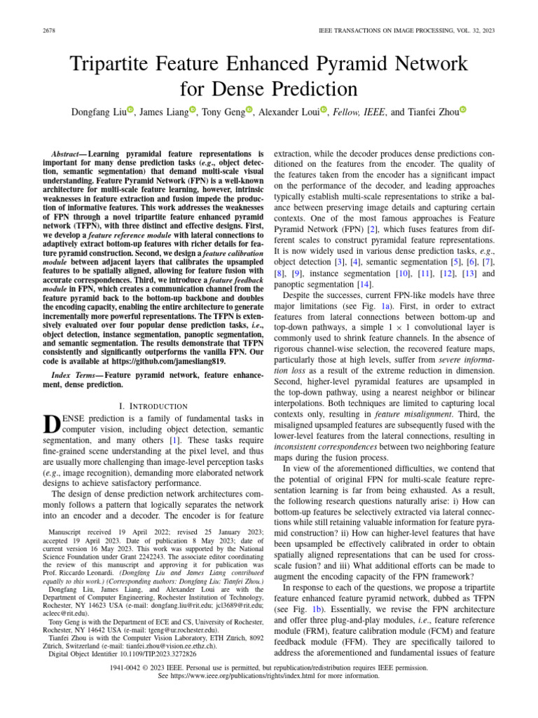 Tripartite Feature Enhanced Pyramid Network For Dense Prediction | PDF | Image Segmentation ...