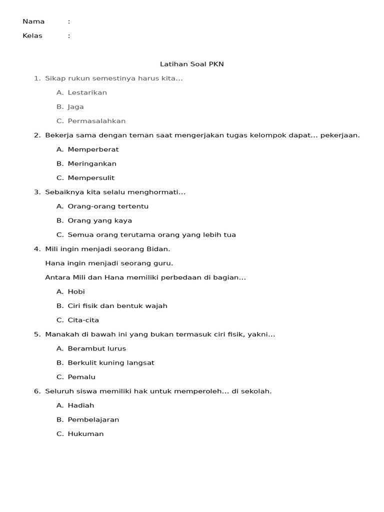 Latihan Soal Kelas 1 SD | PDF