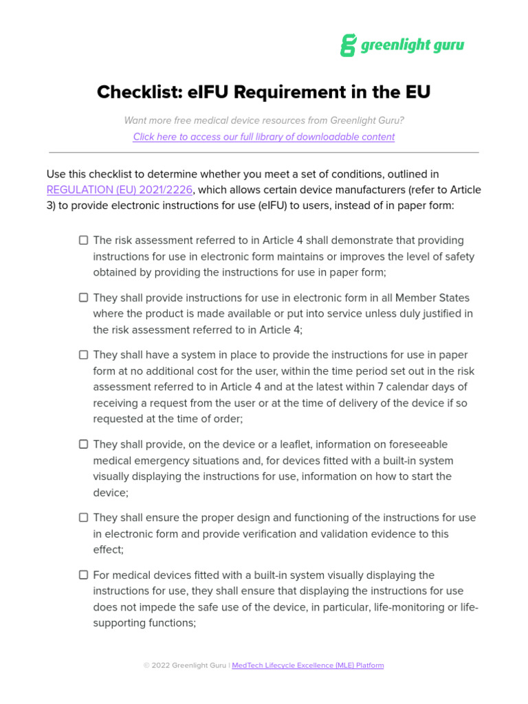 eIFU Compliance Checklist for EU Devices | PDF | Medical Device