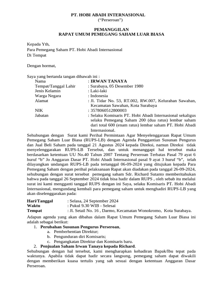 Undangan RUPS-LB | PDF