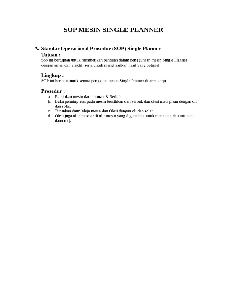 Sop Mesin Single Planner | PDF