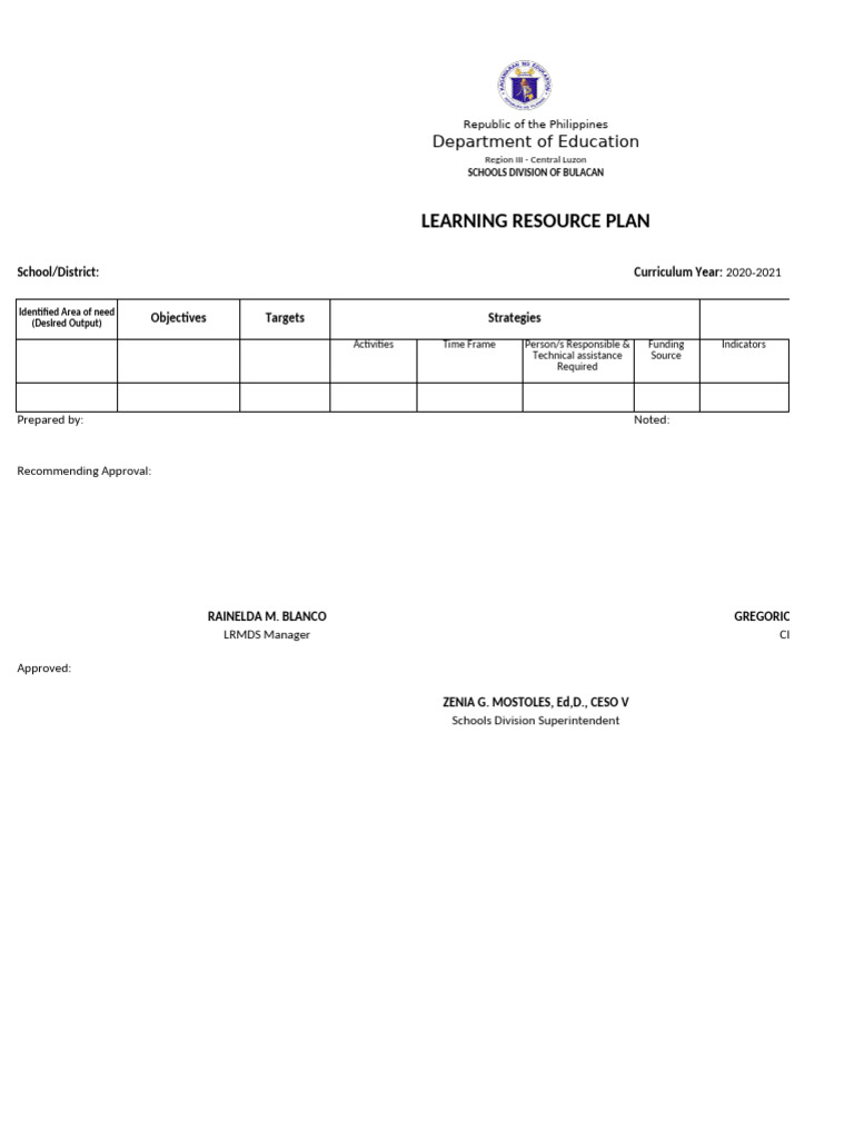 LR PLAN Template | PDF