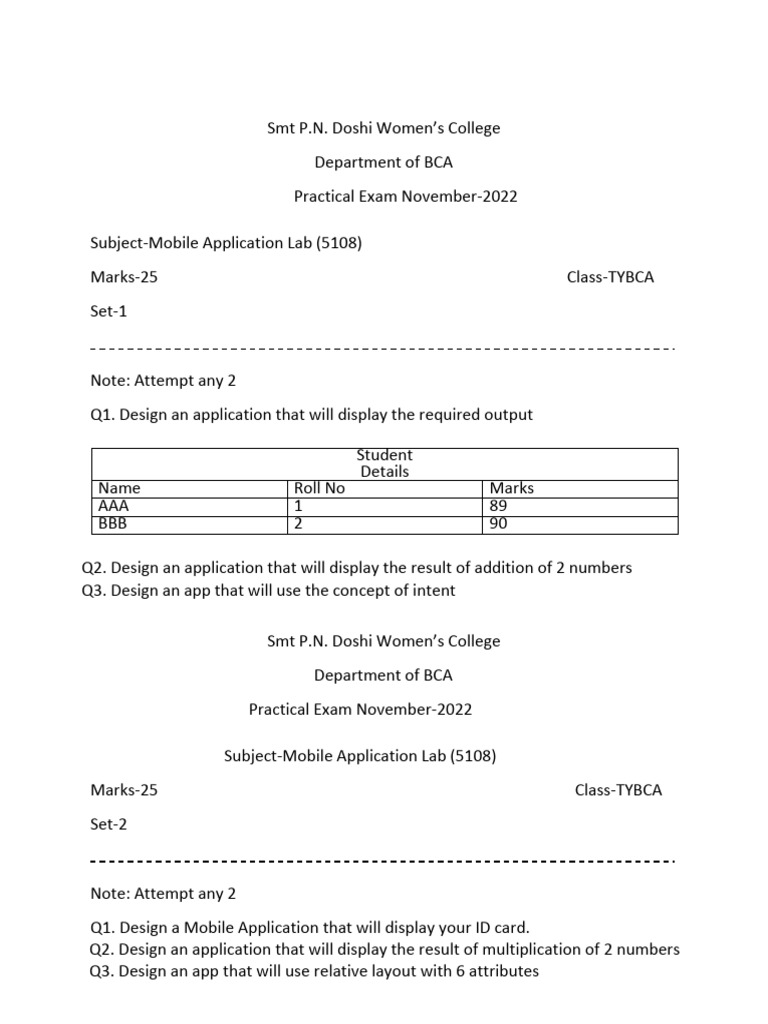 Mobile Application Lab Question Paper | PDF | Mobile App | Information ...