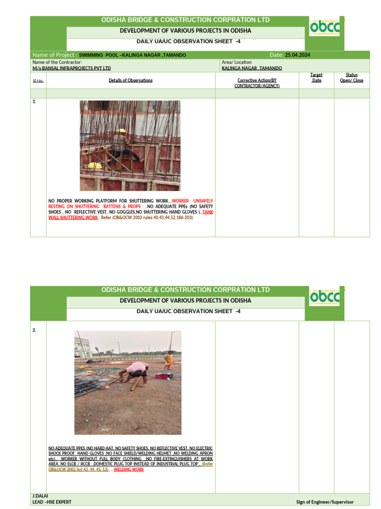 011 DAILY Observation Sheet-REPORT-4-KALINGA NAGAR | PDF