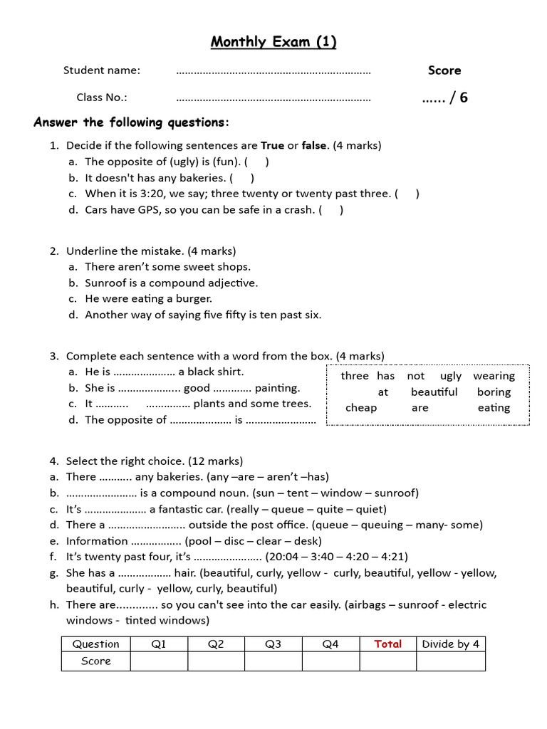 Monthly Exam | PDF | Teaching Methods & Materials