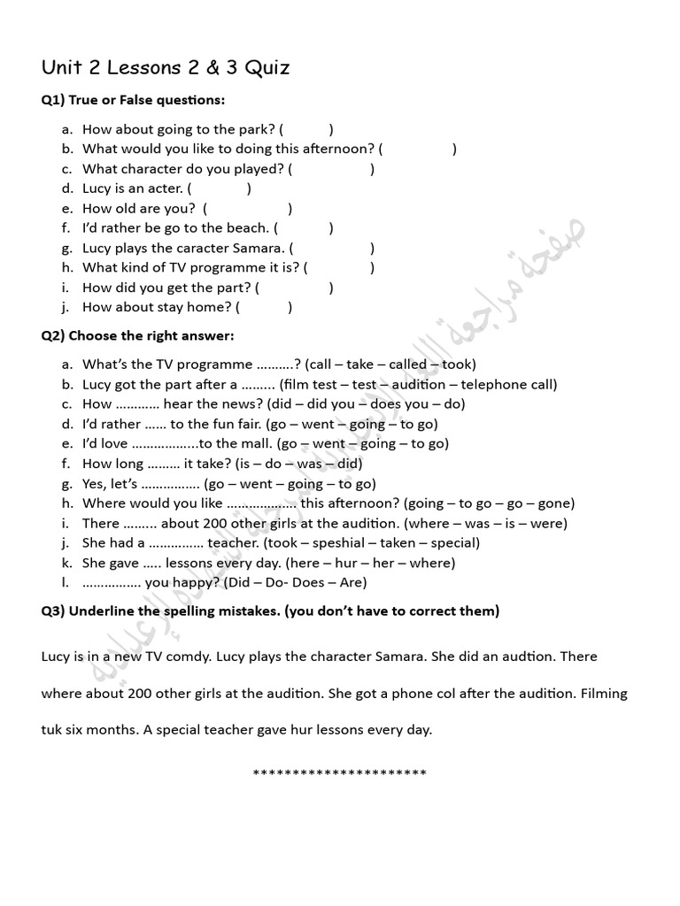 Unit 2 Lessons 2.3 Quiz | PDF