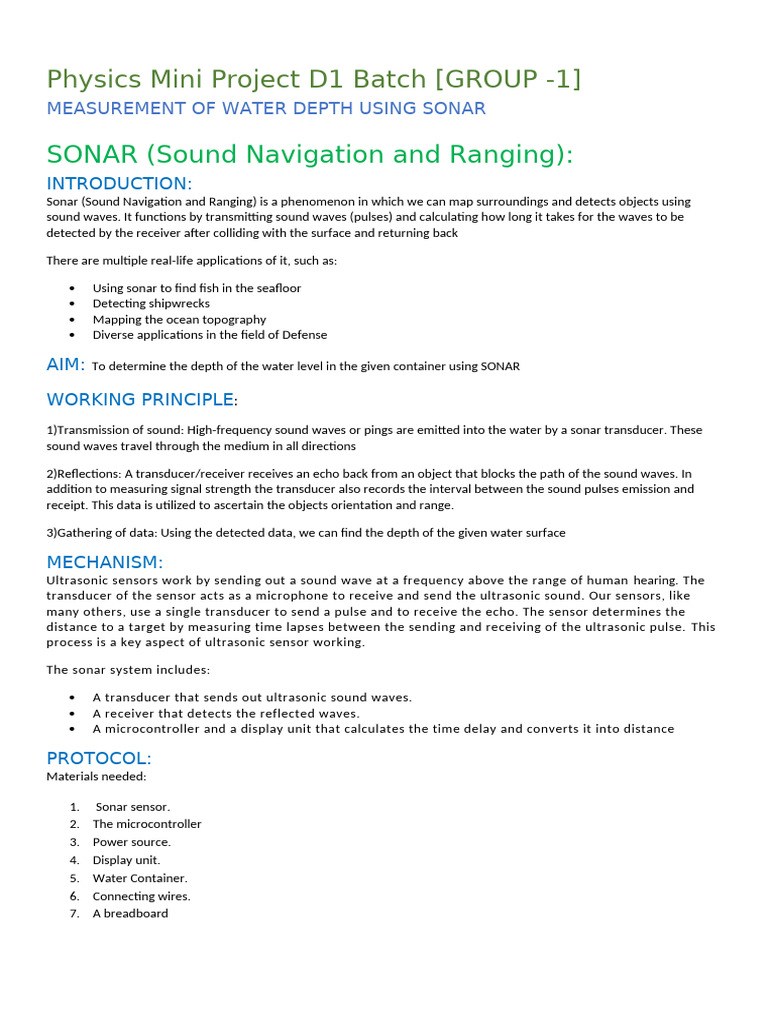 Physics Mini Project D1 Batch v2-1 | PDF | Sonar | Waves