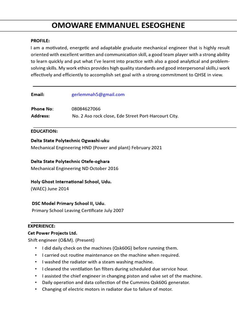 Mechanical Engineer Profile | PDF | Engineering | Mechanical Engineering