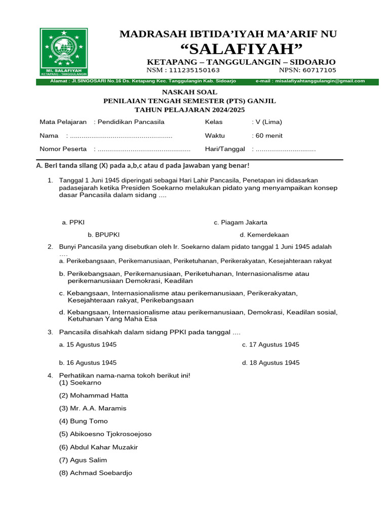 Soal PPKN Kelas 5 | PDF | Ilmu Sosial | Kajian Bahasa Asing