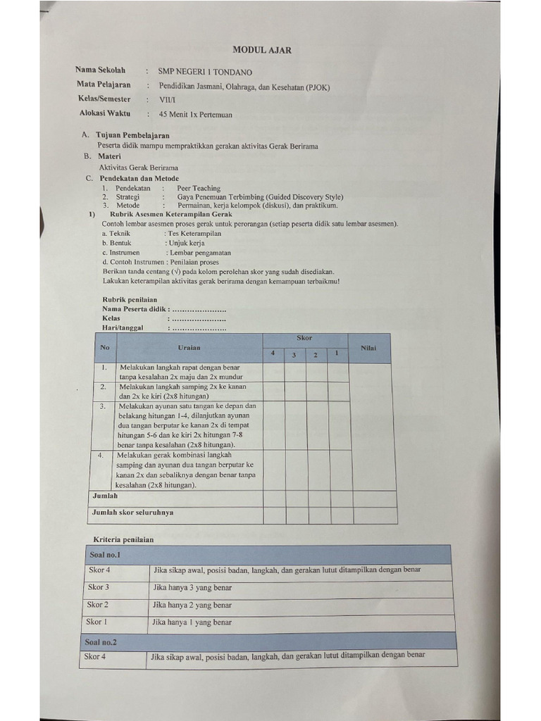 Aksi Nyata Modul Ajar Aktivitas Gerak Berirama Kelas 7 | PDF