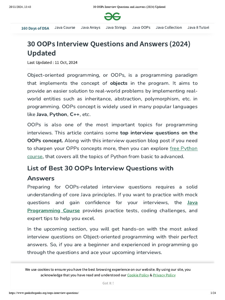 30 Oops Interview Questions And Answers 2024 Updated Pdf Object Oriented Programming