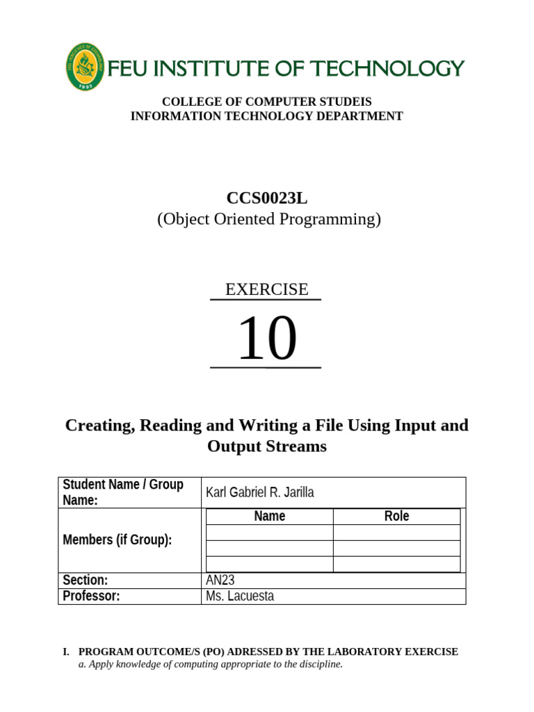 Lab - Exp - 10 (Creating, Reading and Writing A File Using Input and ... Lab - Exp - 10 (Creating, Reading and Writing A File Using Input and ...