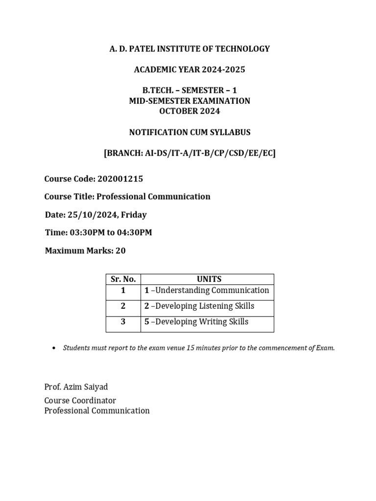 PC Sem1 Syllabus Mid Exam | PDF