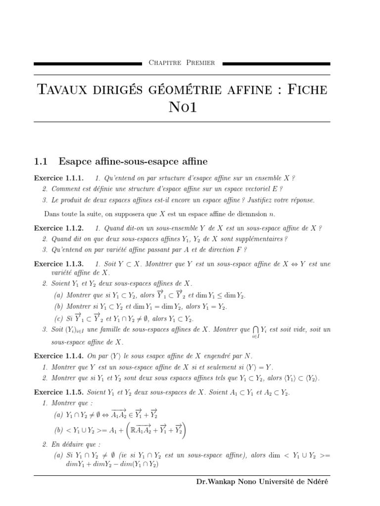 Exercices Corrigés de Géométrie Affine | PDF | Objets mathématiques ...