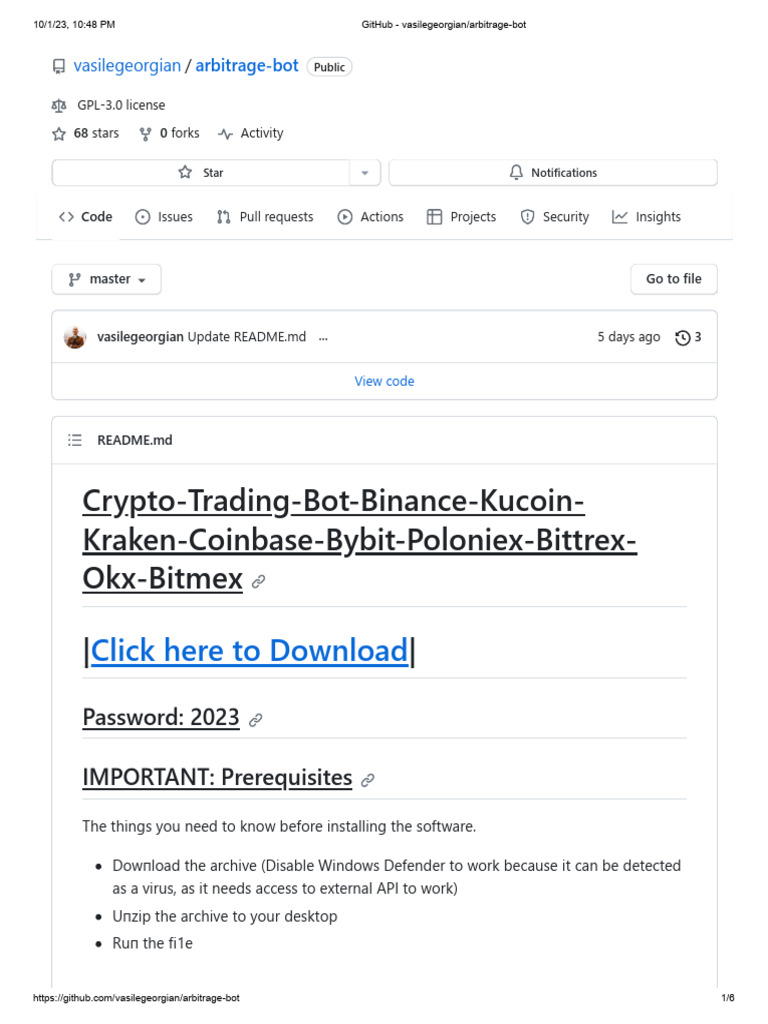 GitHub - Vasilegeorgian - Arbitrage-Bot | PDF | Information Technology | Computing