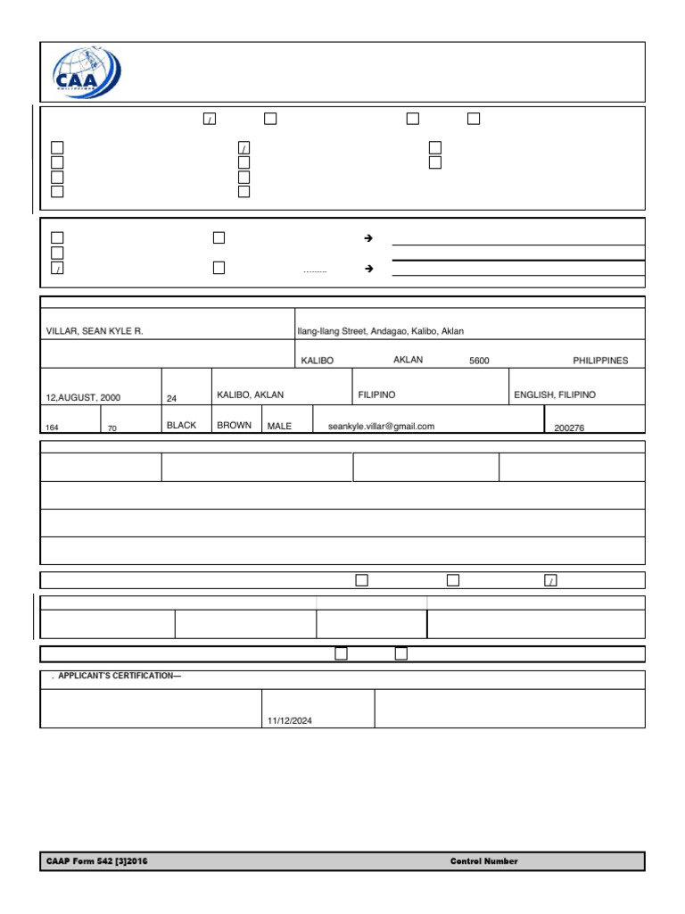 542 Form PEL General Application CAAP v2017 | PDF | Aviation | Transport