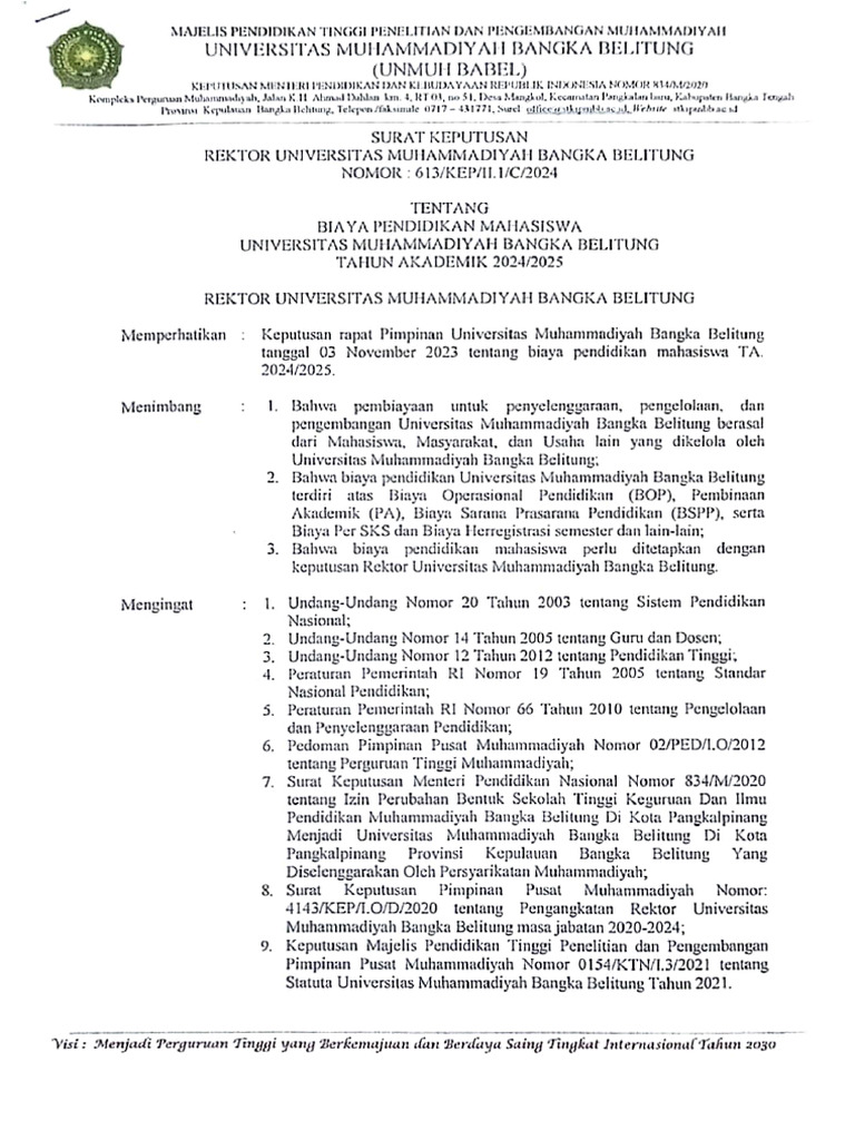 SK Biaya Kuliah 2024-2025 | PDF