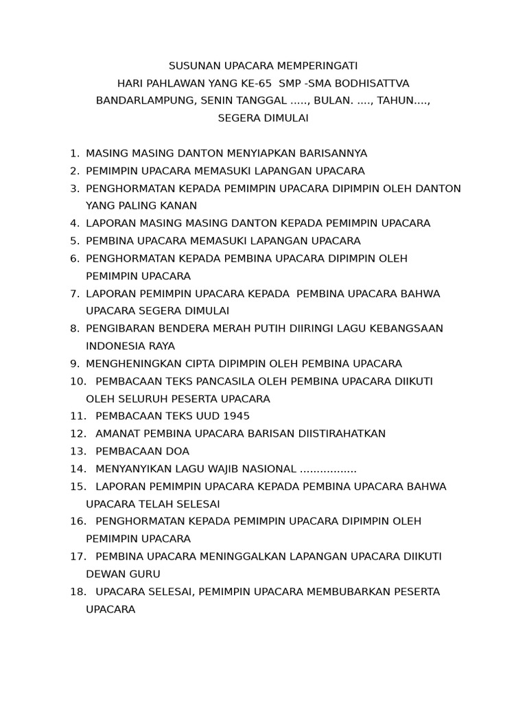 Susunan Upacara Hari Pahlawan | PDF