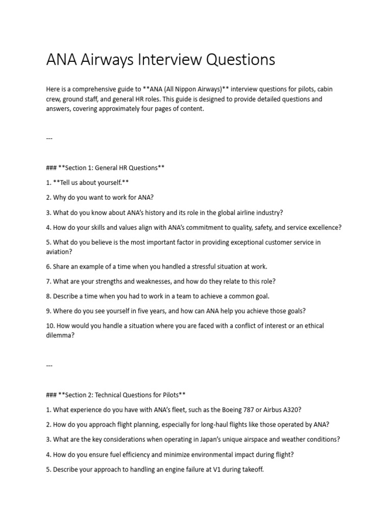 ANA Interview Questions Guide | PDF | Aviation