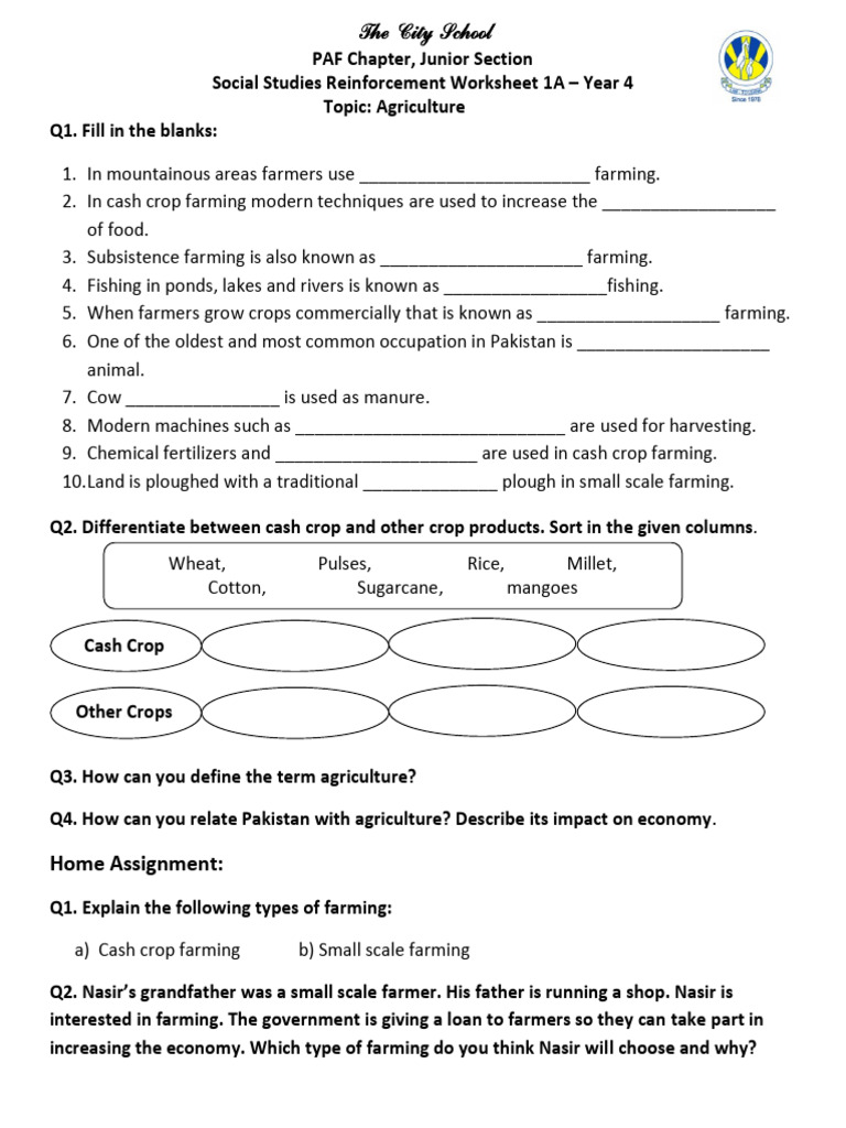 Social Studies Revision Worksheet 1 Year 4 | PDF | Agriculture | Crops