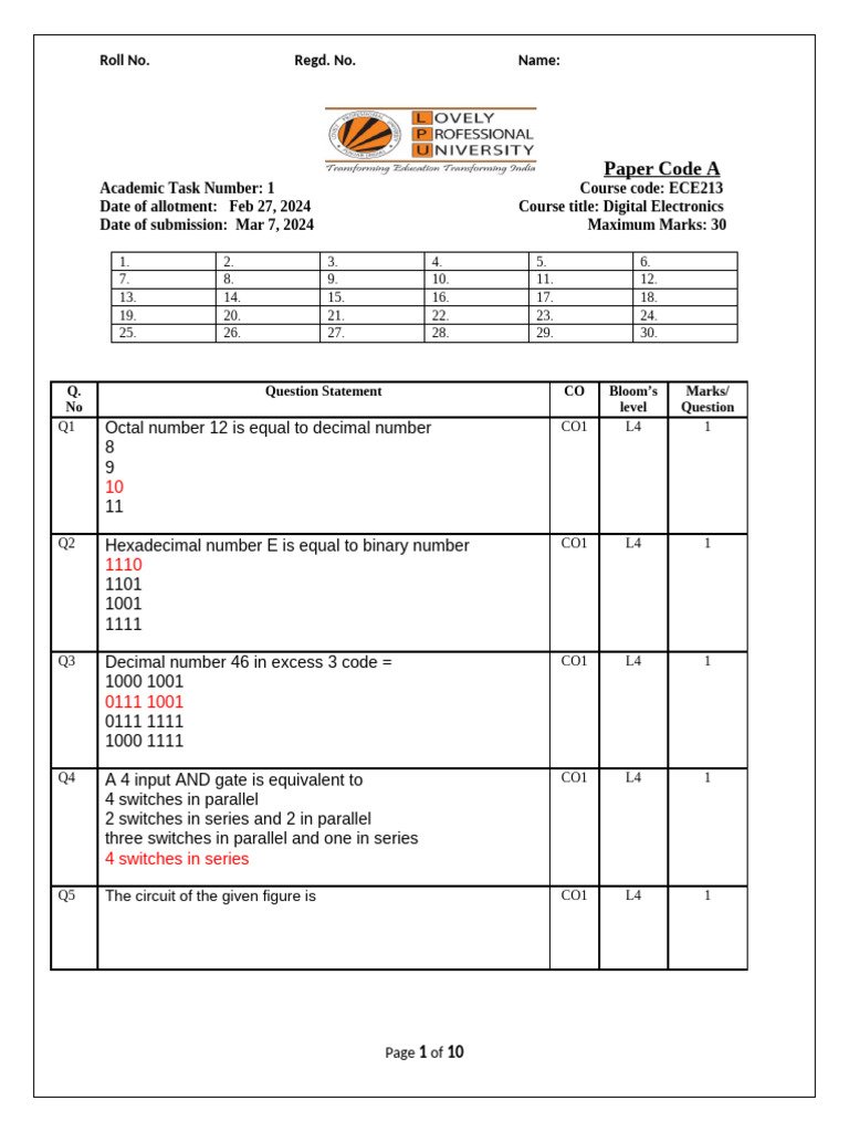 CA1_ECE213 | PDF | Arithmetic | Mathematics