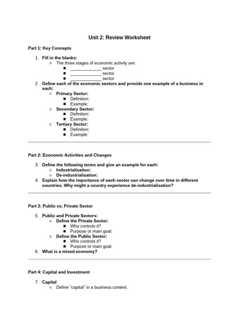 Unit 2 - Review Worksheet | PDF | Economics | Economies