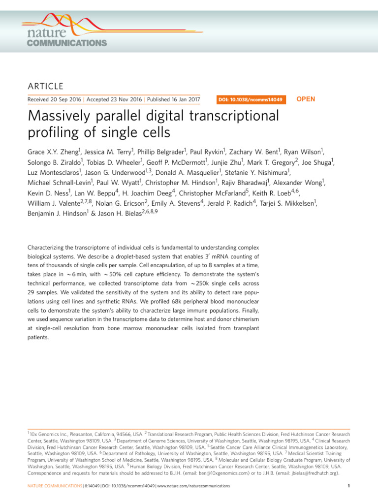 Massively Parallel Digital Transcriptional Profiling of Single | PDF | Complementary Dna | T Cell