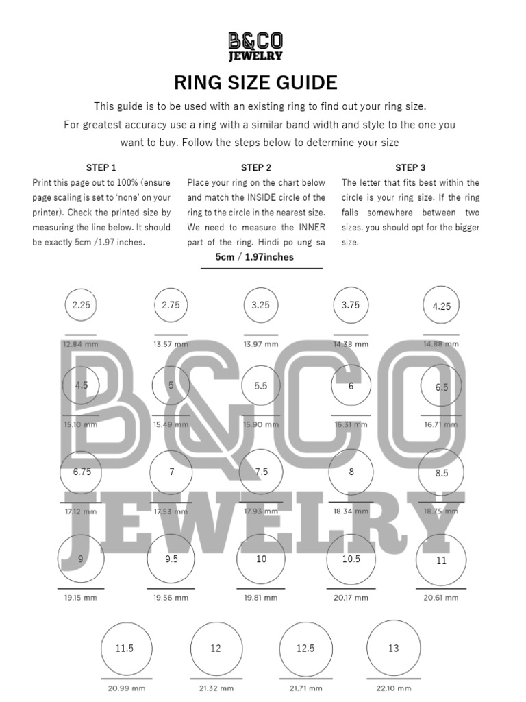 BCO Jewelry Printable US Ring Size Guide | PDF | Home & Garden
