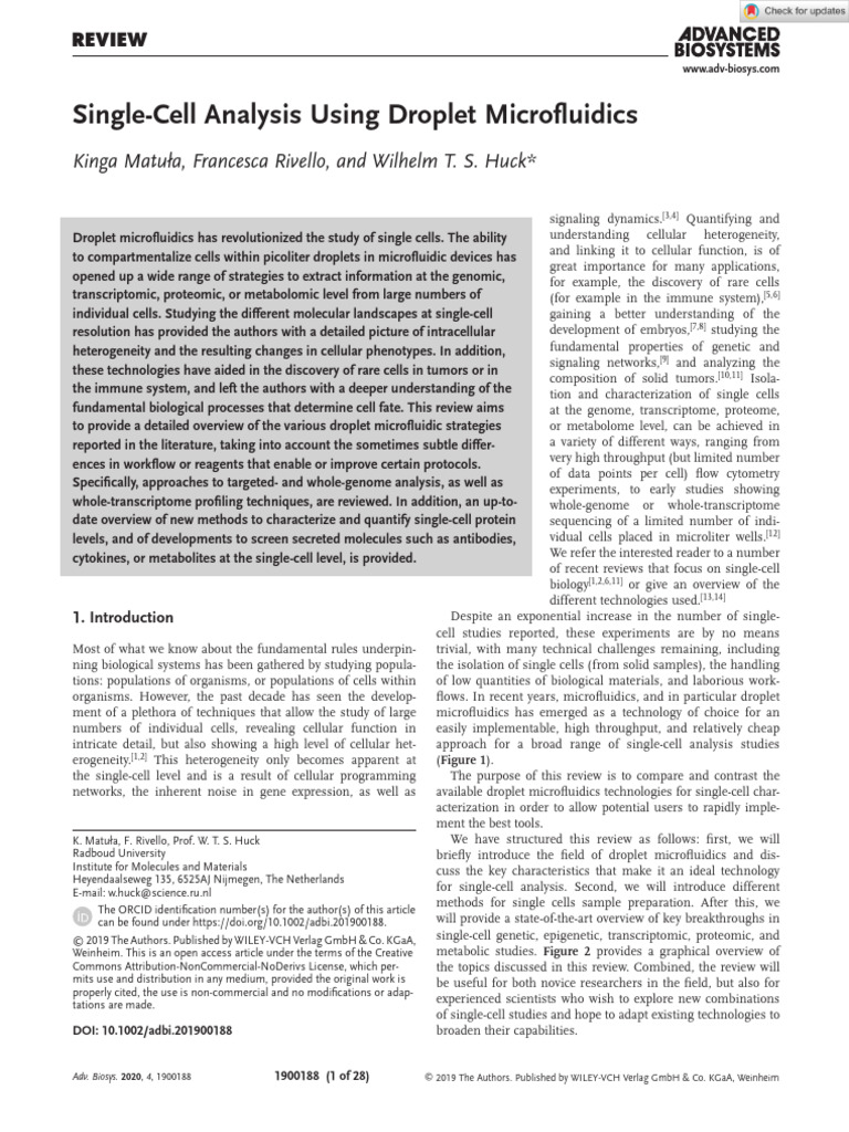 Single Cell Analysis Using Droplet Microfluidics | PDF | Polymerase Chain Reaction | Dna Sequencing