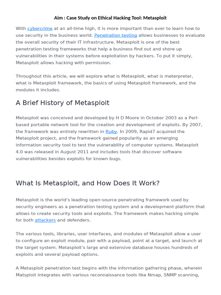 Assignment 3 - Ethical Hacking Tool-Metaspoilt 1 | PDF | Information Technology | Computer Science