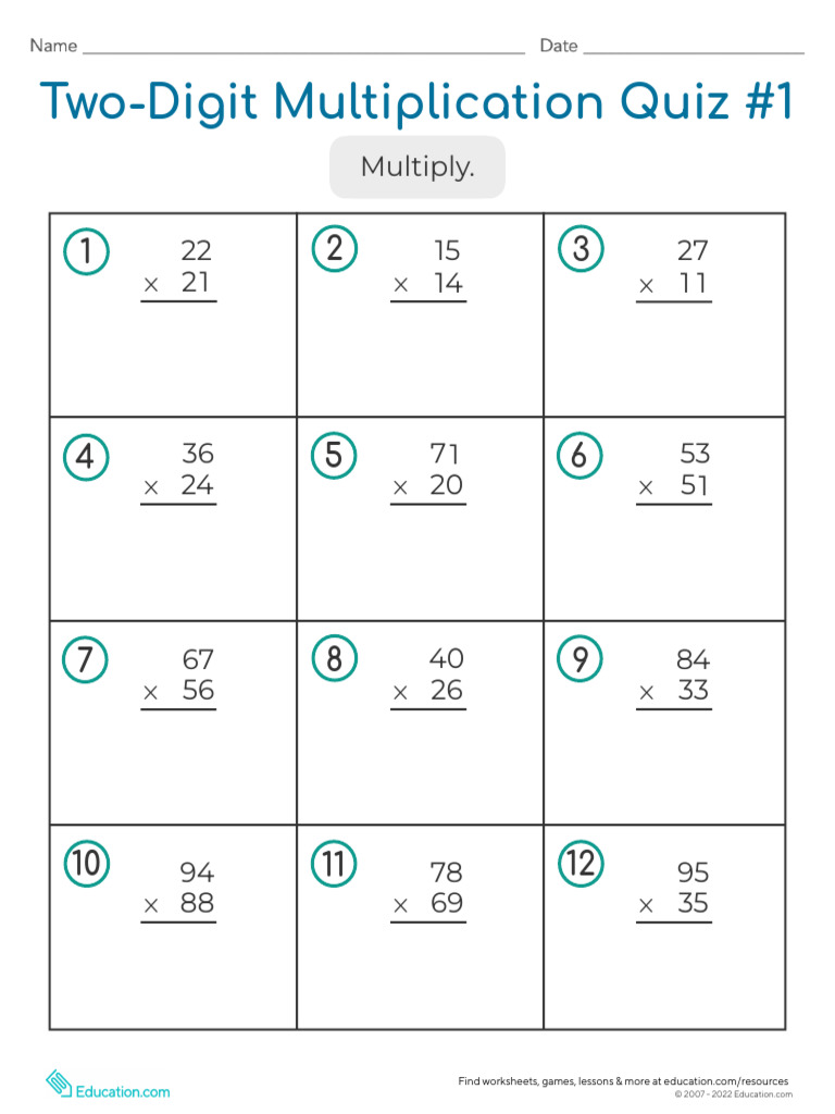 Two-Digit Multiplication Quiz #1 | PDF