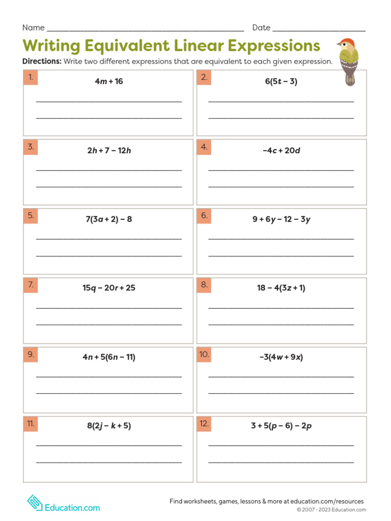 Writing Equivalent Linear Expressions | PDF