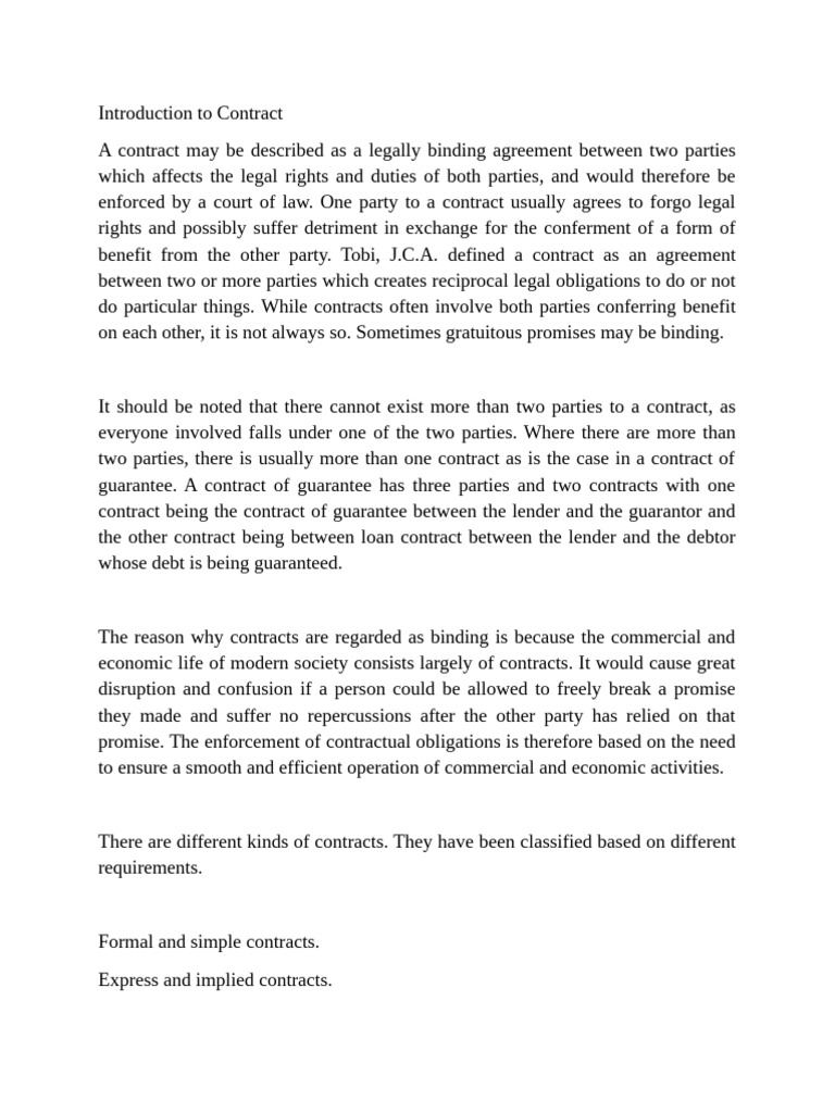 Introduction To Contract | PDF | Guarantee | Private Law